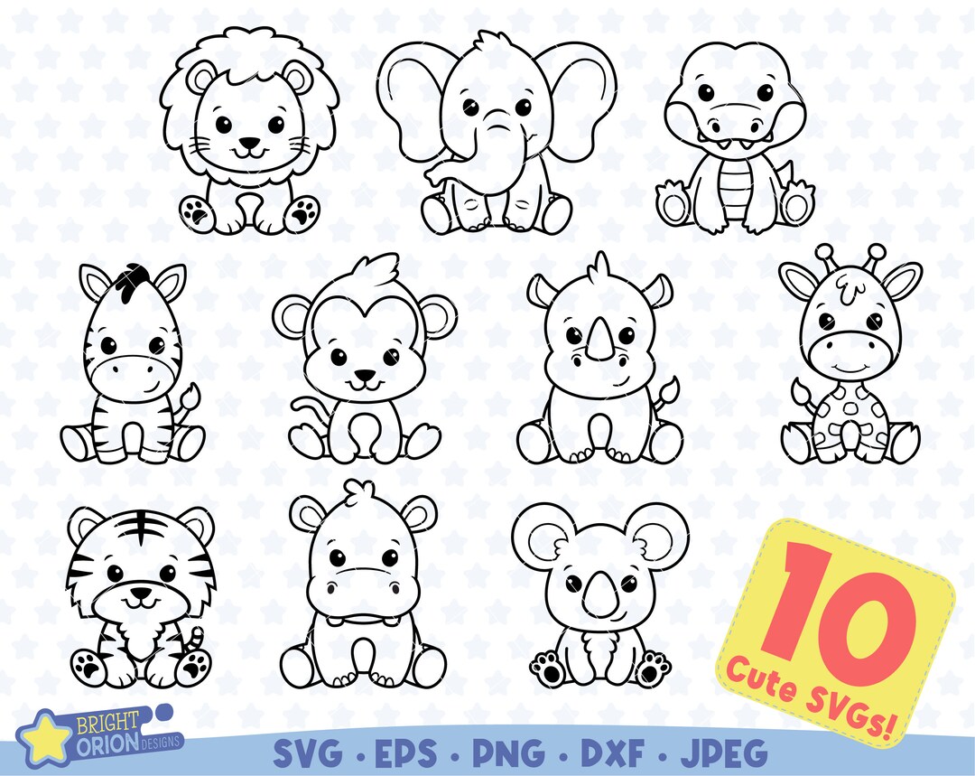 Safari Animals Outline SVG Bundle Cute Animal Svg Jungle - Etsy UK