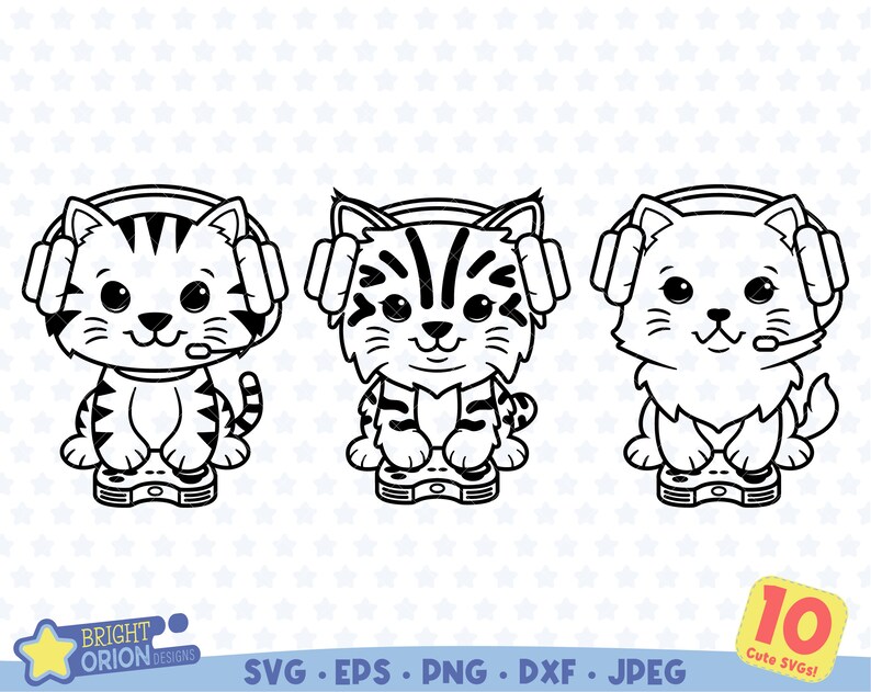 Cute Gamer Cats Svg Bundle, Kitten Playing Video Games Png, Kawaii ...