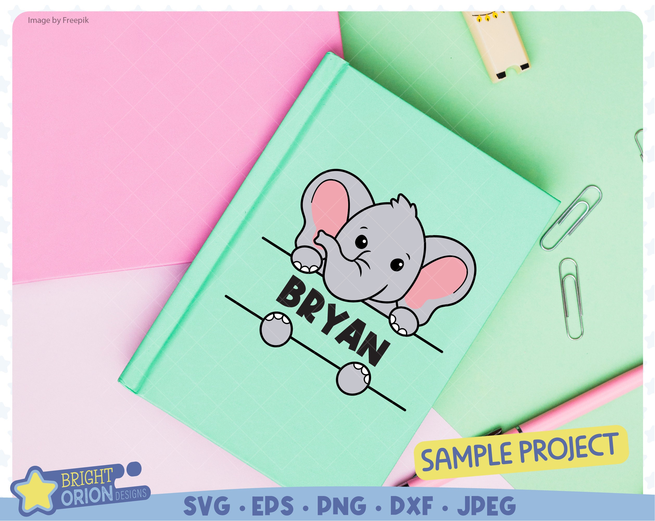 Cute Baby Elephant Split Monogram Svg, Name Frame, Safari Animal Png ...