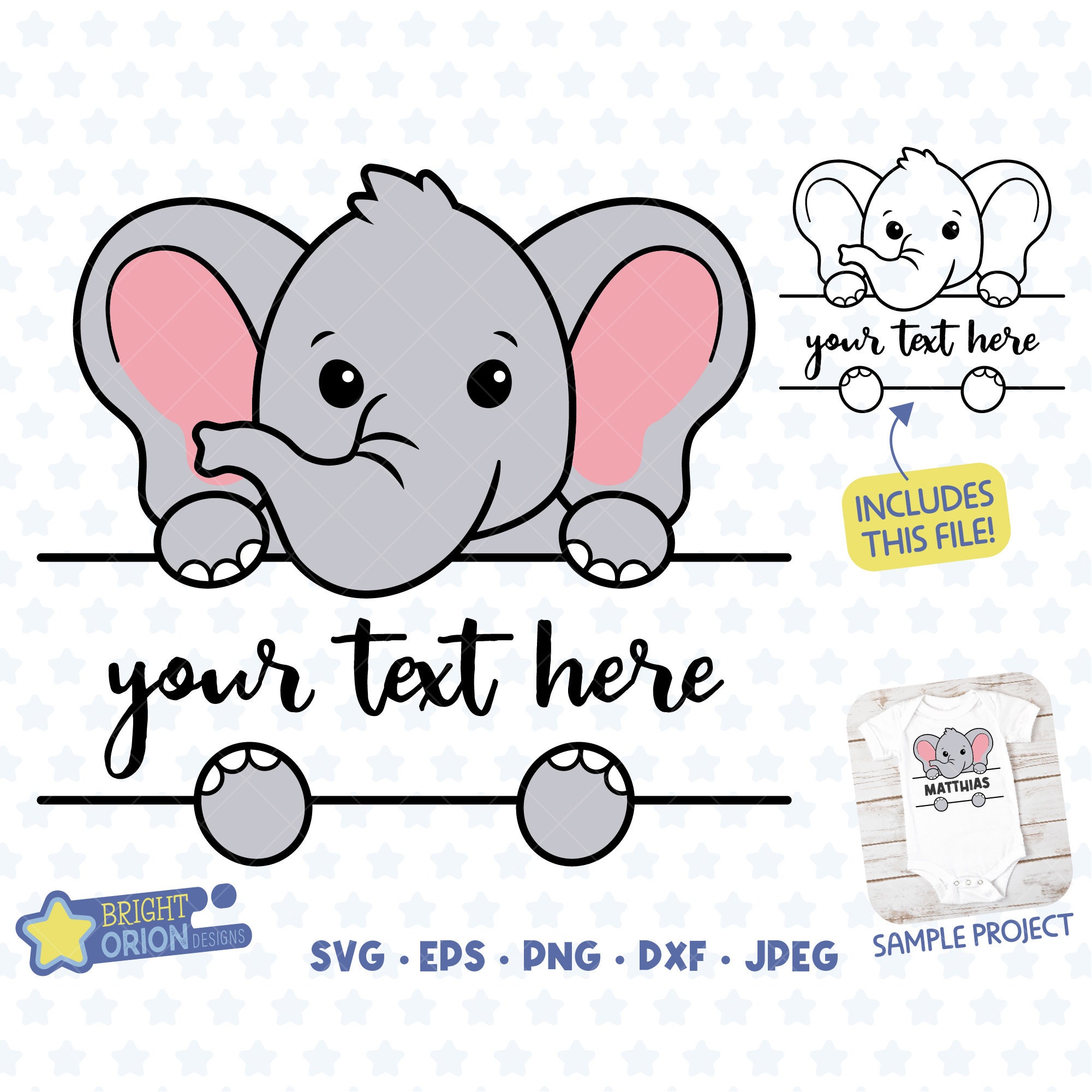 Cute Baby Elephant Split Monogram Svg, Name Frame, Safari Animal Png ...