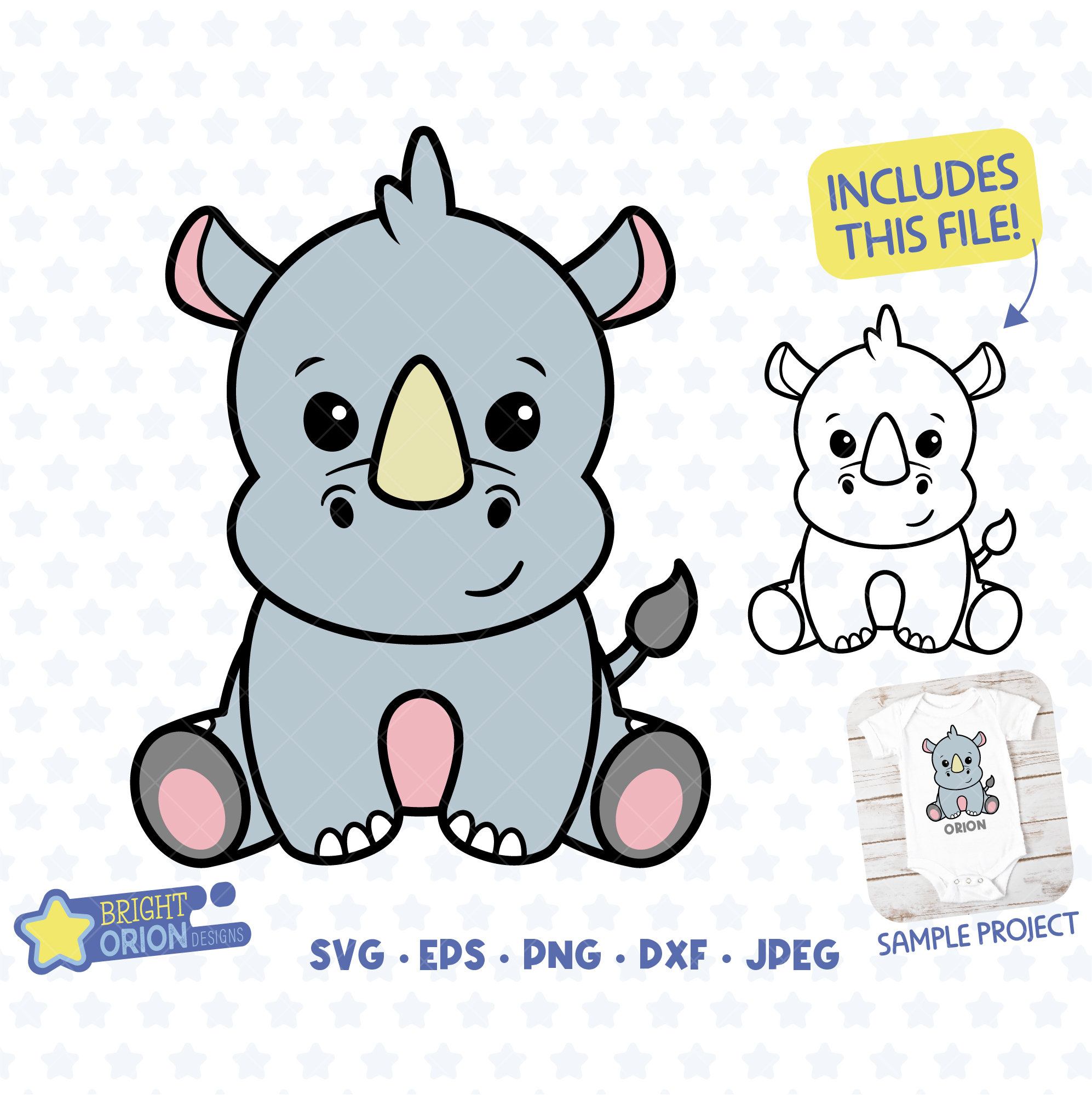 Cute Baby Rhino SVG, Rhinoceros, Safari Animal Cutfile, Jungle Baby ...