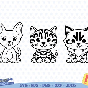 Cute Cat Outline Svg Bundle, Kitten Png, Kawaii Animal Jpeg, Pet Eps ...