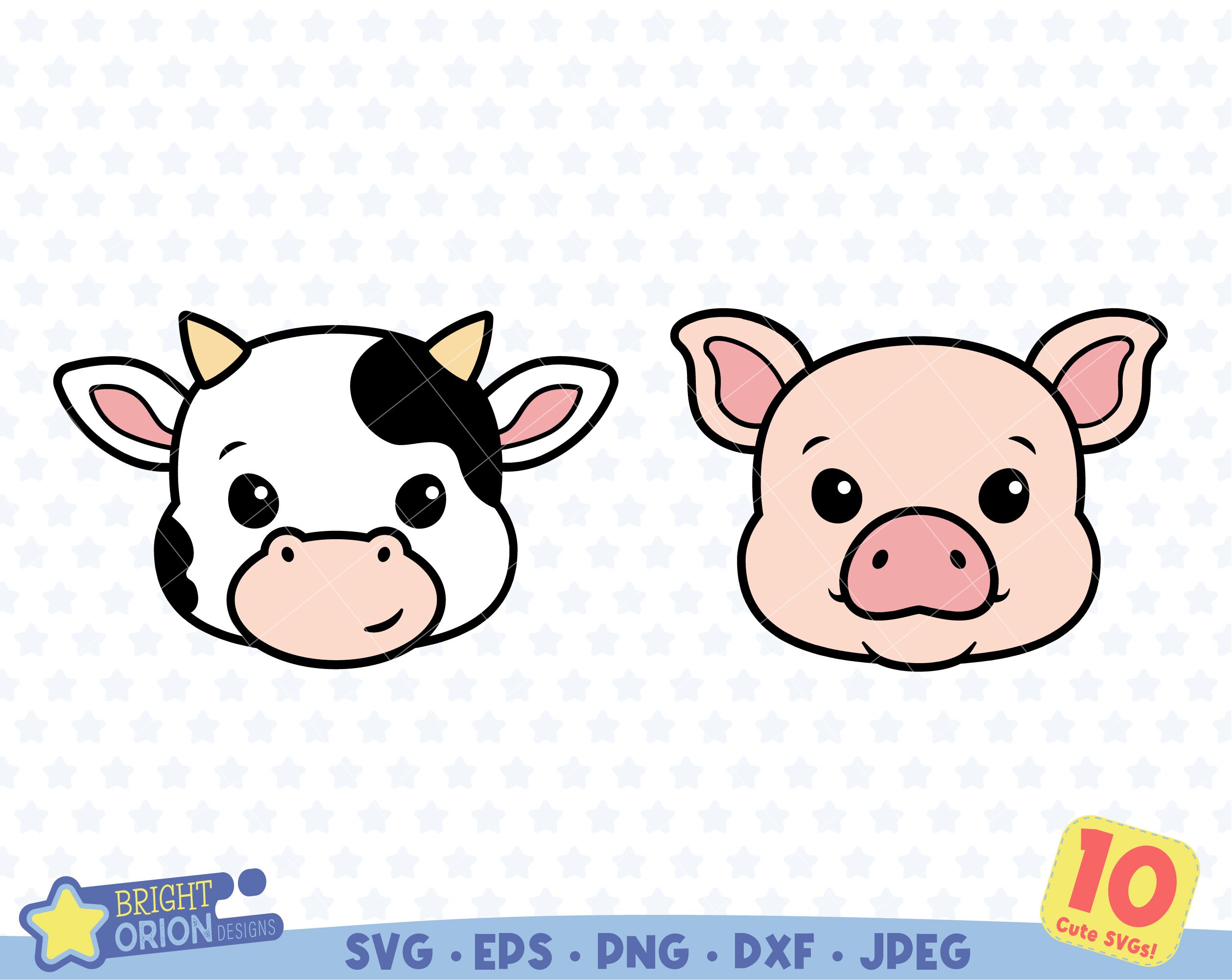 Farm Animal Heads SVG Bundle, Face, Chicken, Turkey, Duck, Goat, Cat ...