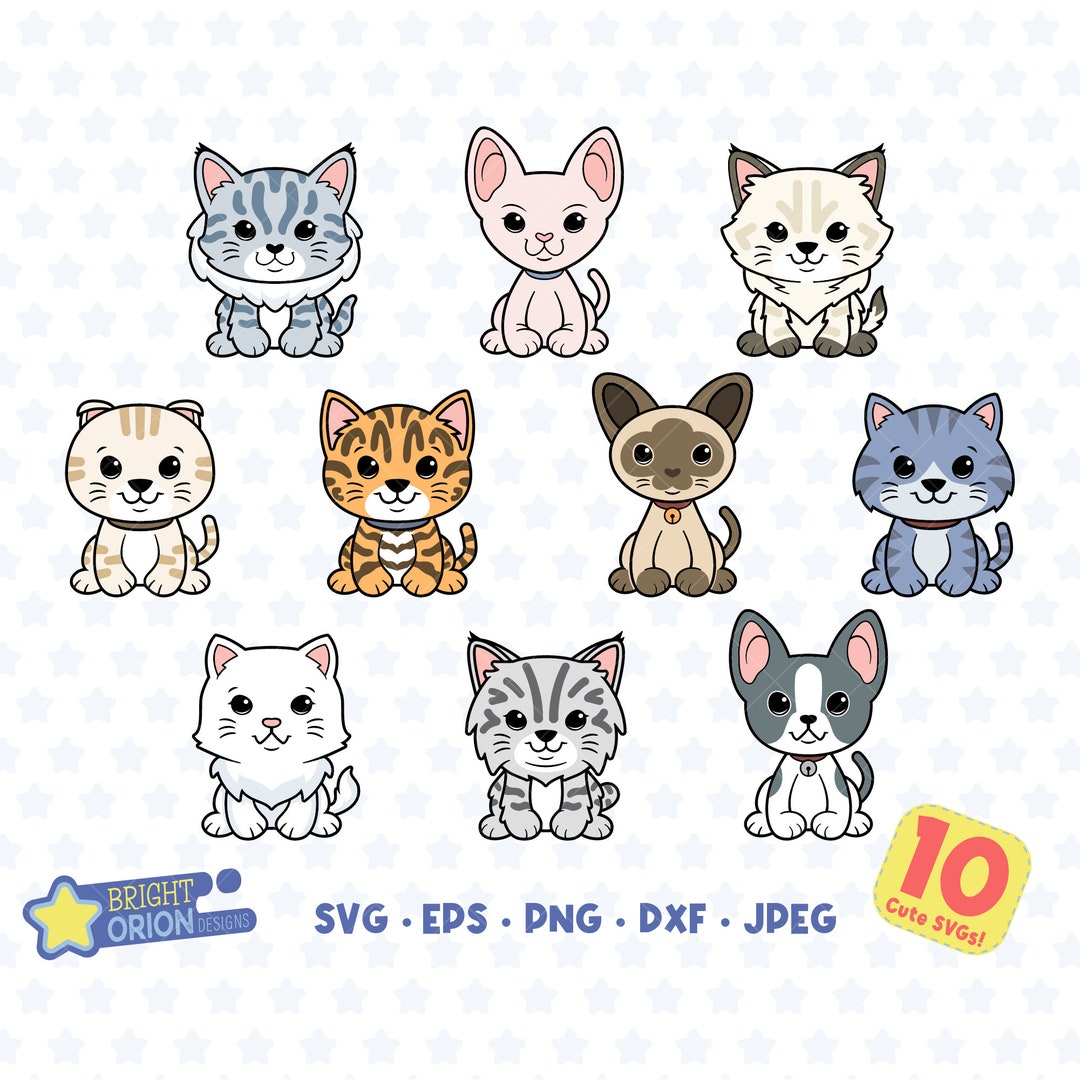 Cute Cat Svg Bundle, Kitten Png, Kawaii Animal Jpeg, Pet Eps, Peeking ...