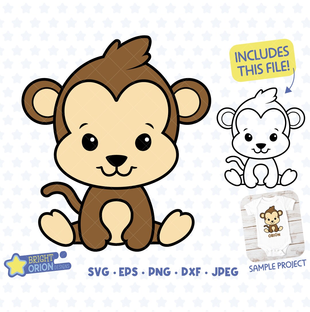 Cute Baby Monkey Svg, Monkey Svg File, Monkey Png, Jungle Animal Svg ...