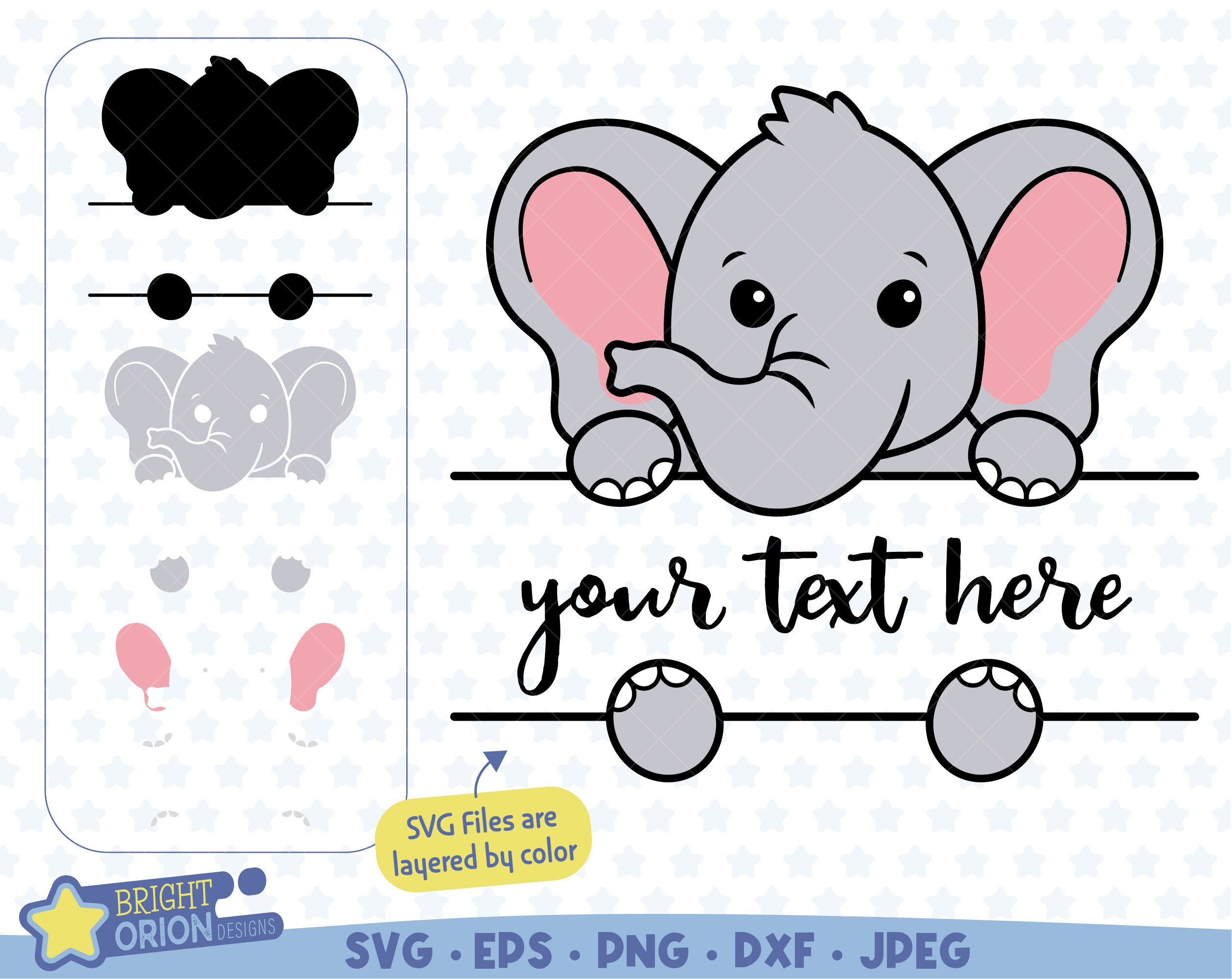 Cute Baby Elephant Split Monogram Svg, Name Frame, Safari Animal Png ...