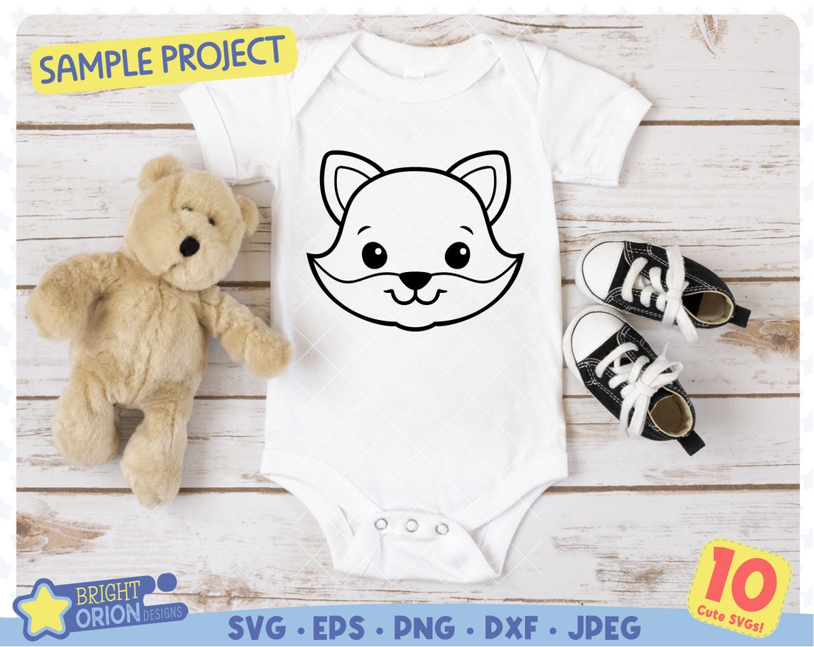 Woodland Animals Faces Outline SVG Bundle, Cute Baby Animals Png, Fox ...