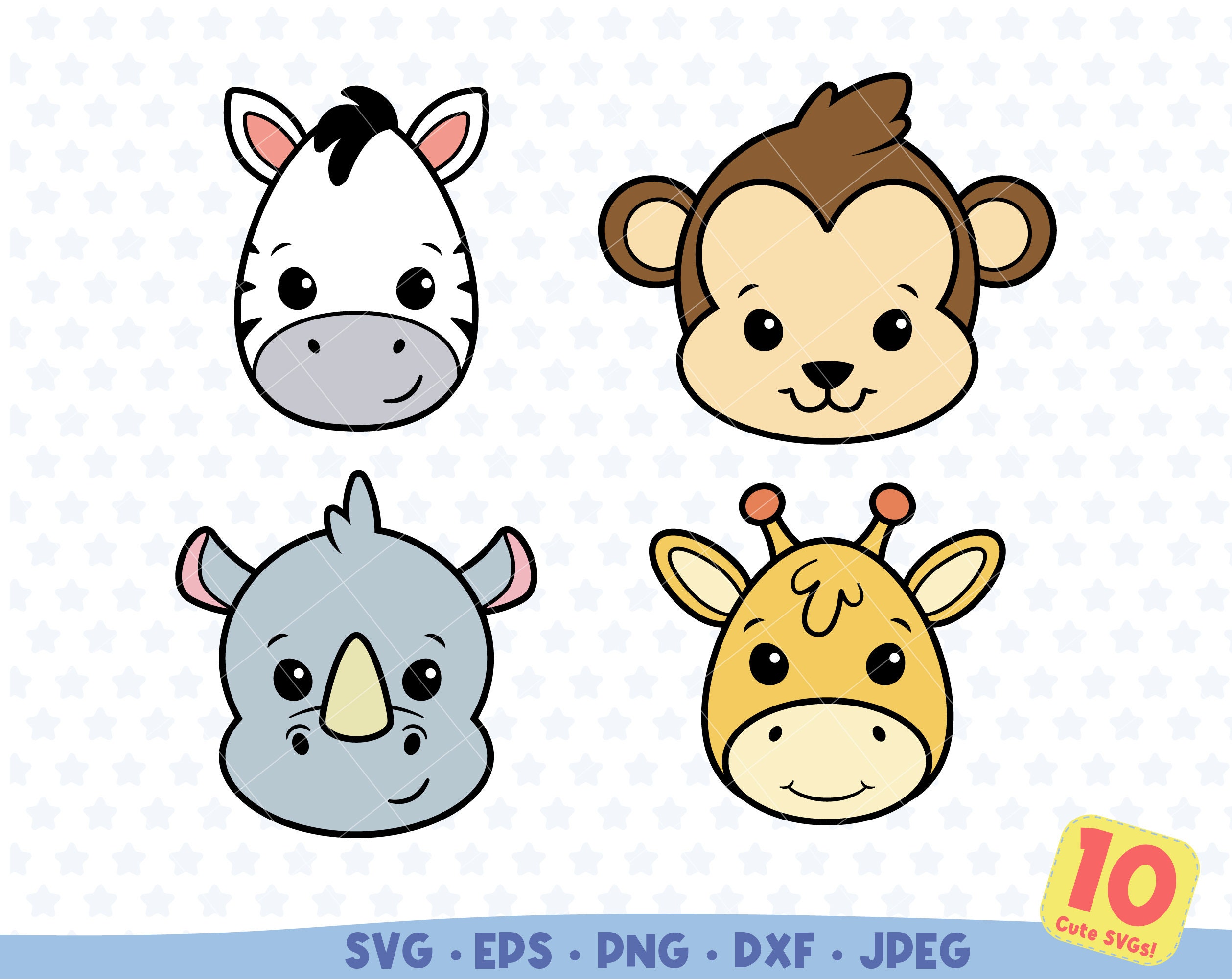 Safari Animals Faces SVG Bundle, Cute Animal Heads Svg, Jungle Animal ...