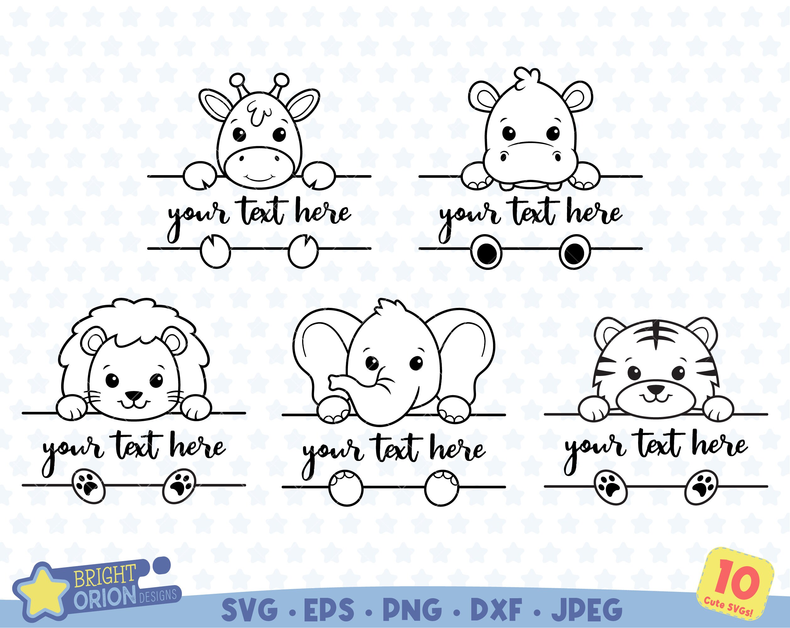 Cute Safari Animals Monogram Logo Svg, Rhino, Hippo, Giraffe, Koala ...