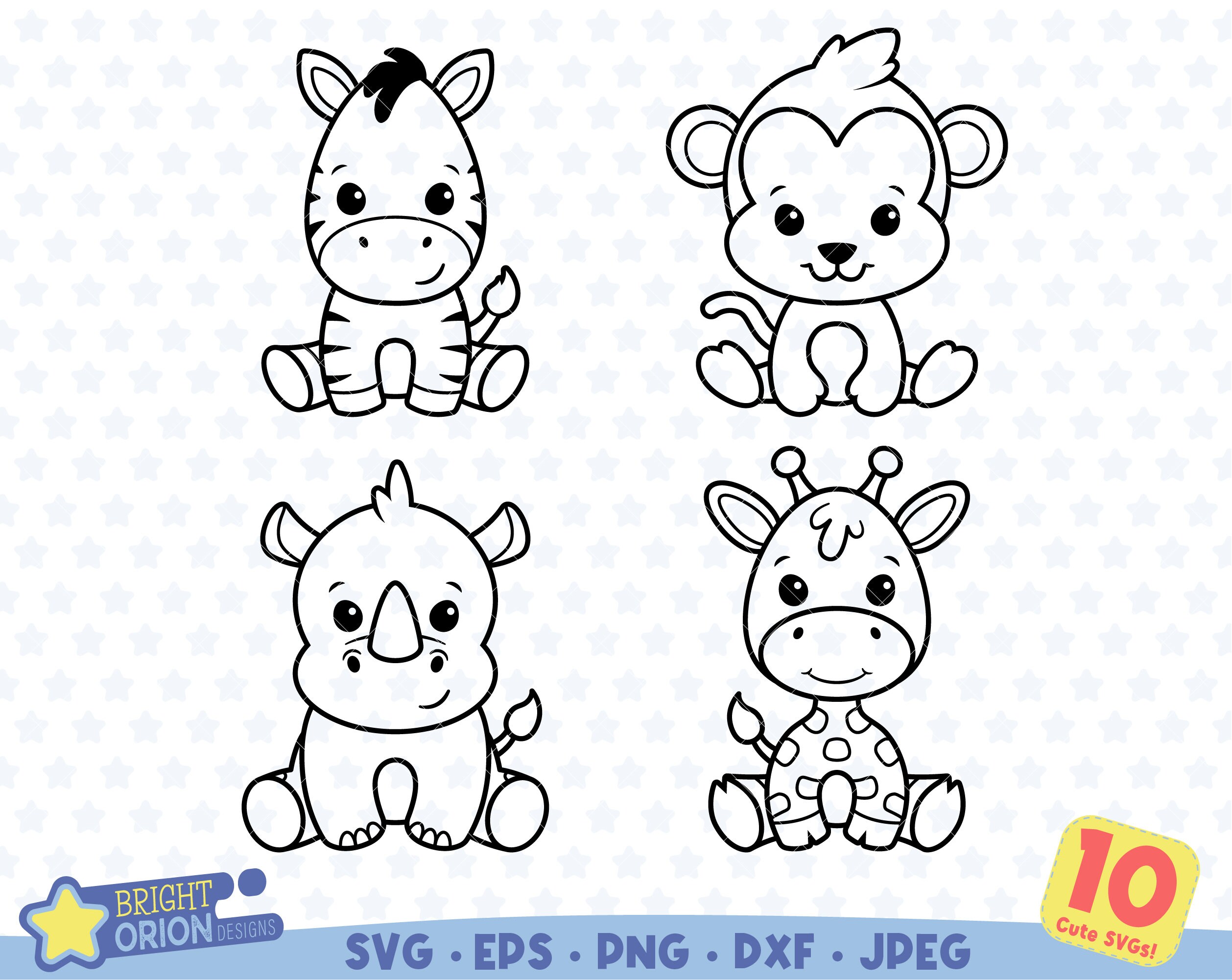 Safari Animals Outline SVG Bundle, Cute Animal Svg, Jungle Animal Svg ...