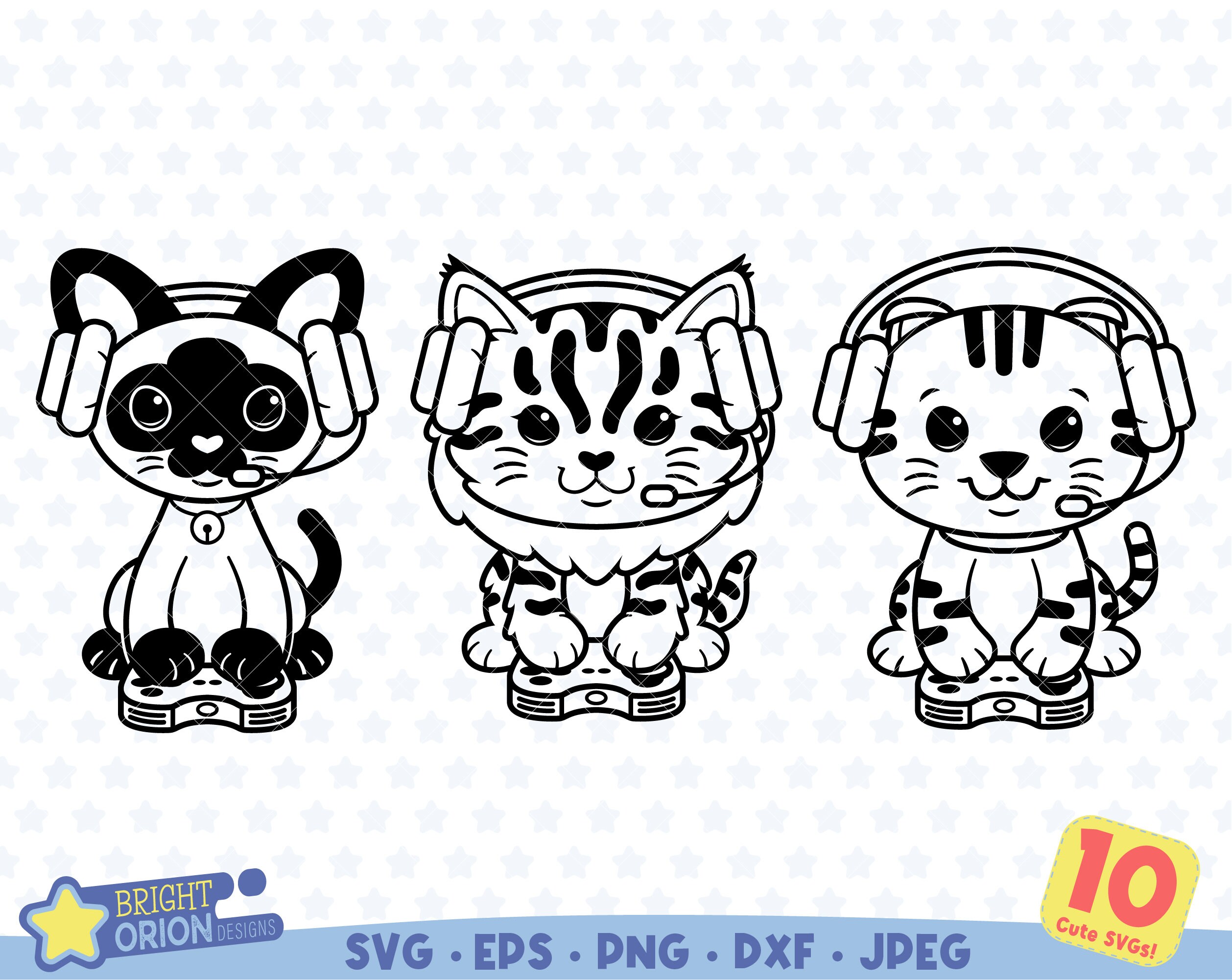 Cute Gamer Cats Svg Bundle, Kitten Playing Video Games Png, Kawaii ...