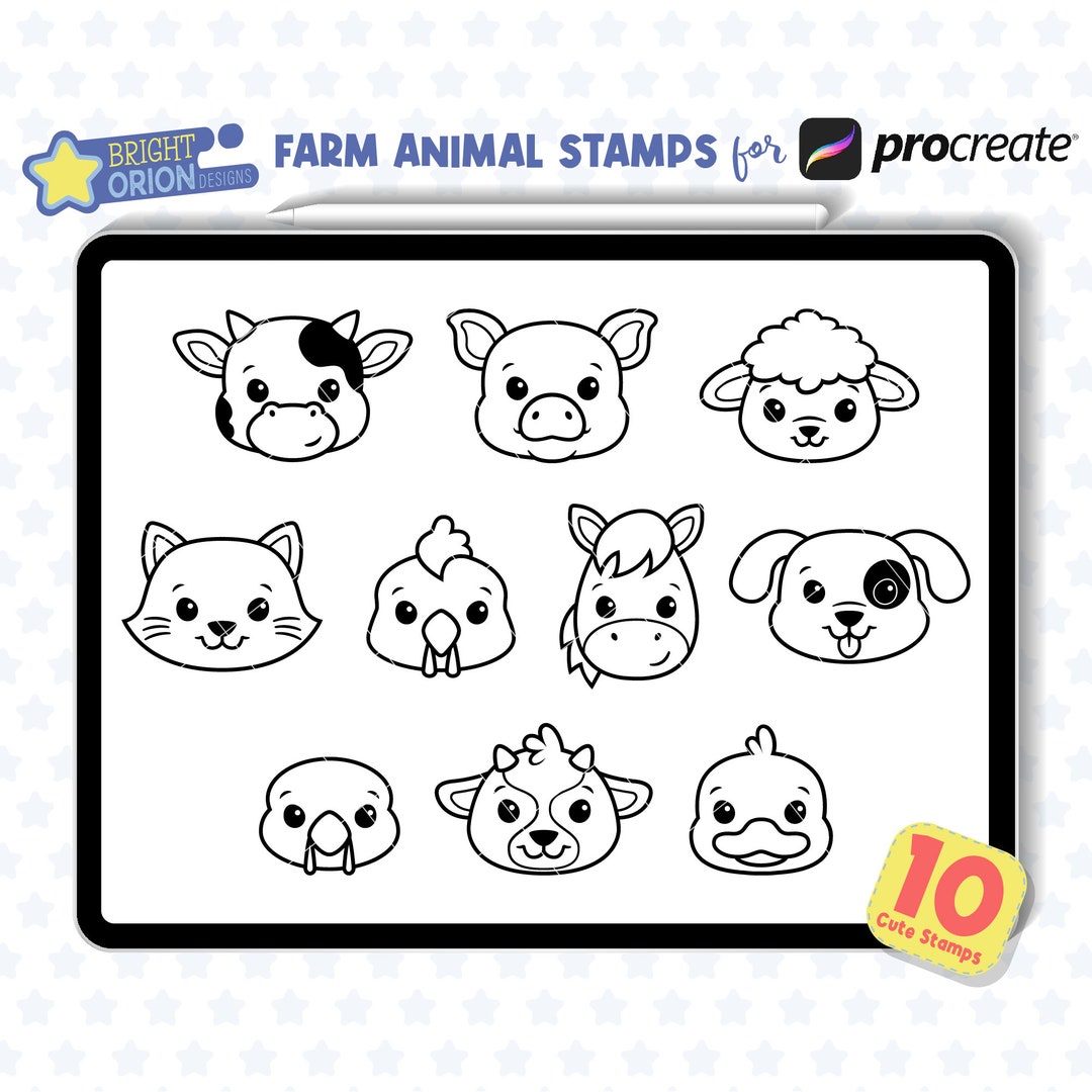 Procreate Farm Animal Faces Stamps, Procreate Farmhouse Brushes Ipad ...
