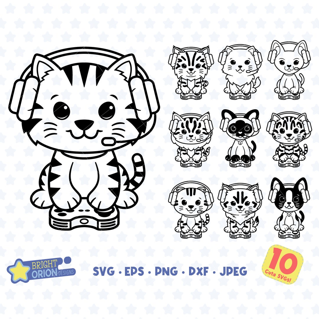 Cute Gamer Cats Svg Bundle, Kitten Playing Video Games Png, Kawaii ...