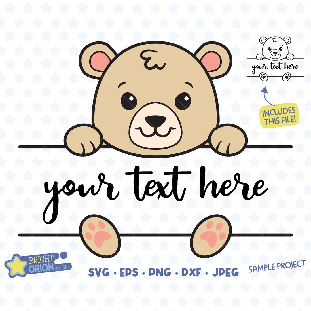 Cute Baby Bear Split Monogram Svg, Baby Vector, Woodland Animal Png ...
