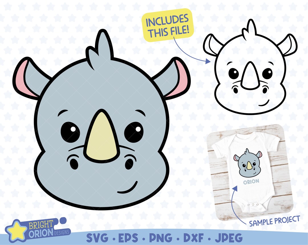 Cute Baby Rhino Face Svg Rhinoceros Head Svg Wild One Svg - Etsy