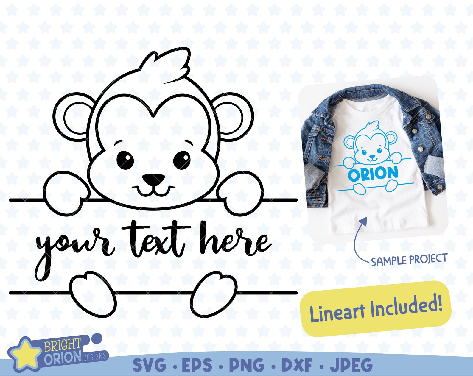 Cute Baby Monkey Split Monogram Svg, Name Frame, Safari Animal Png ...