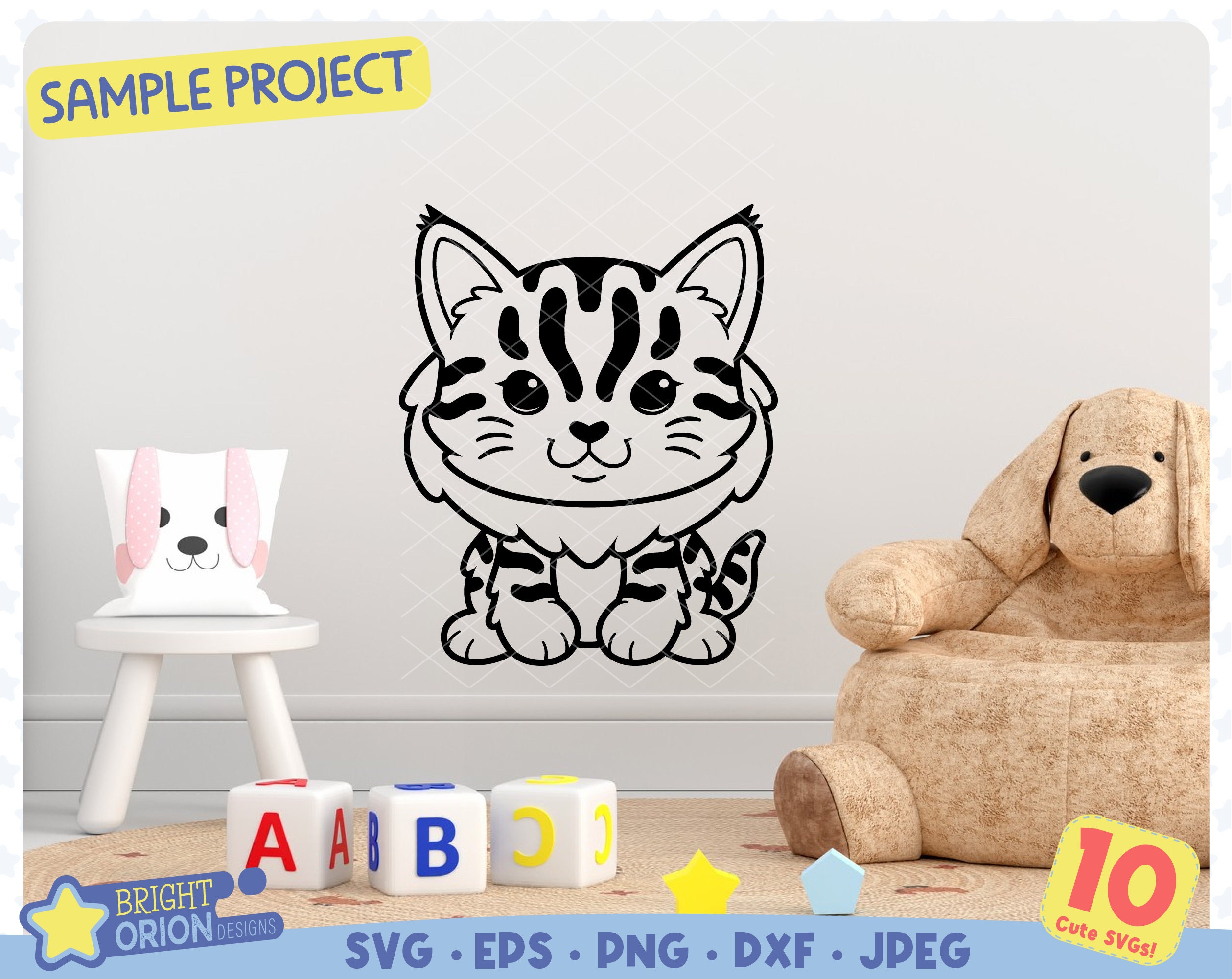 Cute Cat Outline Svg Bundle, Kitten Png, Kawaii Animal Jpeg, Pet Eps ...
