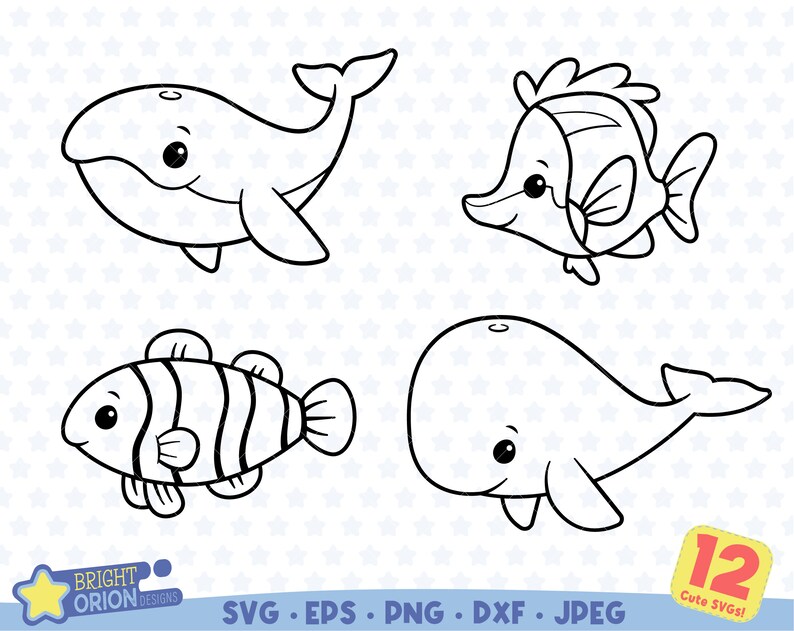 Sea Creatures Outline Svg Bundle Ocean Animal Png Whale - Etsy Australia
