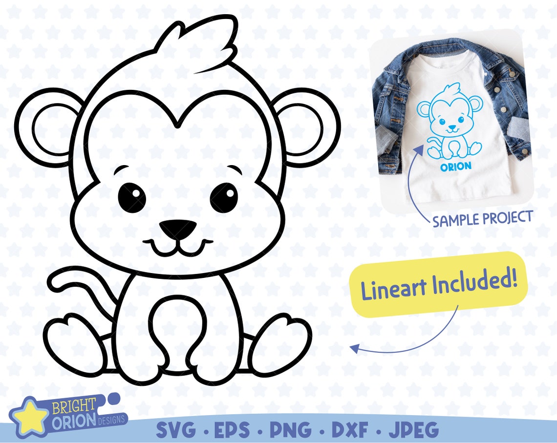 Cute Baby Monkey Svg, Monkey Svg File, Monkey Png, Jungle Animal Svg ...