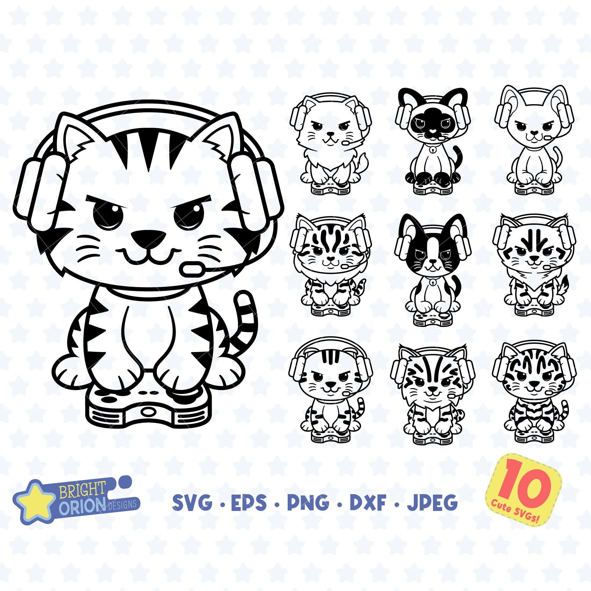Cute Cat Gamer Svg Bundle, Kitten Playing Video Games Png, Kawaii ...