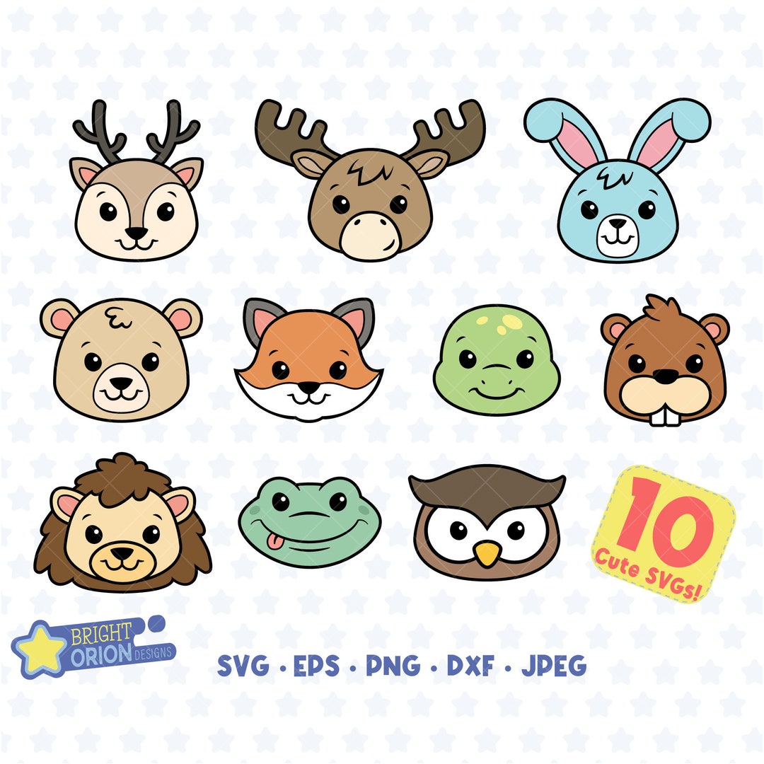 Woodland Animals Faces SVG Bundle, Cute Baby Animals Png, Fox, Hedgehog ...