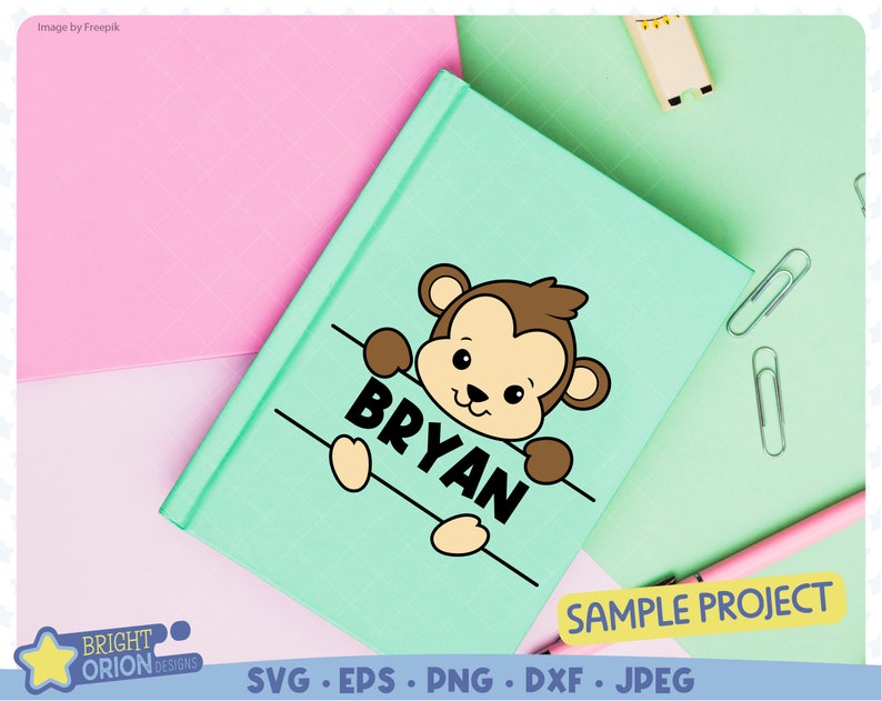 Cute Baby Monkey Split Monogram Svg, Name Frame, Safari Animal Png ...