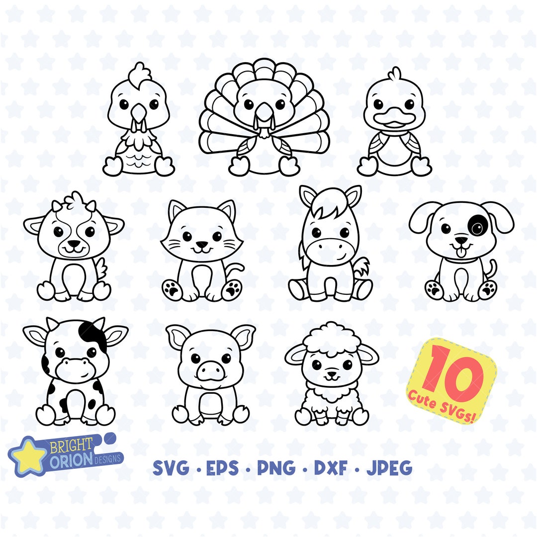 Farm Animals Outline SVG Bundle, Chicken, Turkey, Duck, Goat, Cat ...