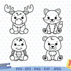 Woodland Animals Outline SVG Bundle, Cute Baby Animals Png, Fox ...