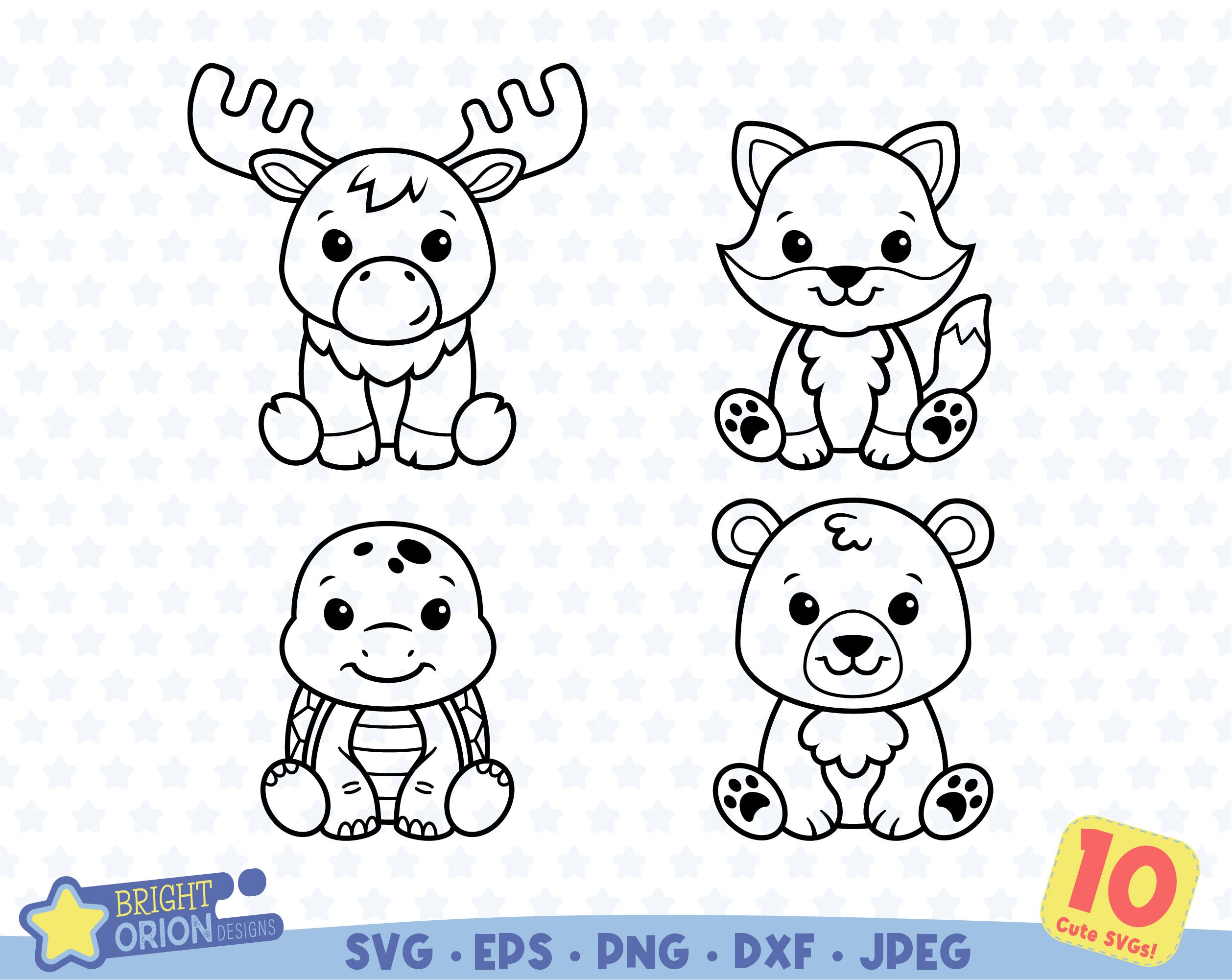 Woodland Animals Outline SVG Bundle, Cute Baby Animals Png, Fox ...