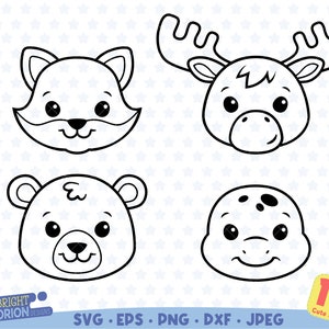Woodland Animals Faces Outline SVG Bundle, Cute Baby Animals Png, Fox ...