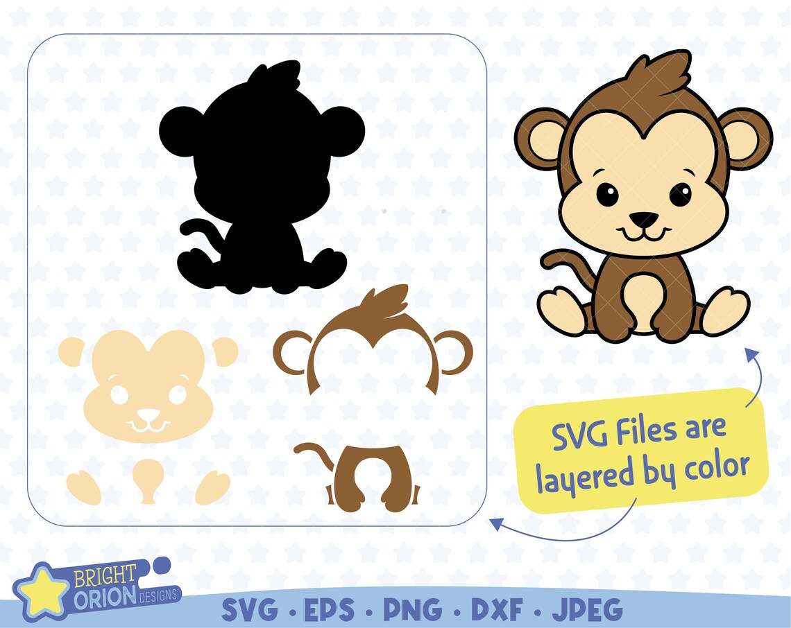 Cute Baby Monkey Svg, Monkey Svg File, Monkey Png, Jungle Animal Svg ...