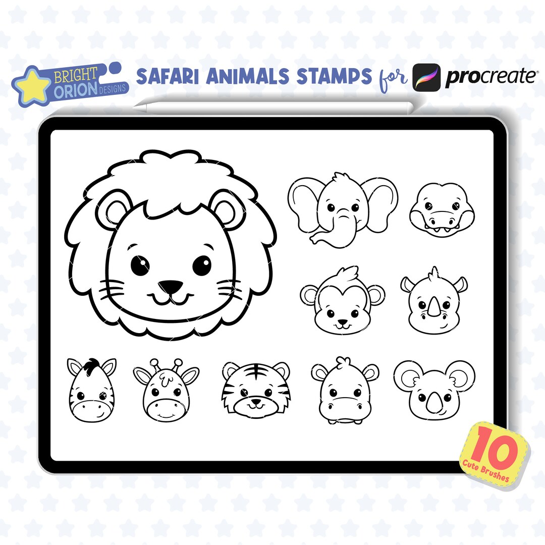 Procreate Safari Animal Head Stamps, Jungle Animal Face Brushes, Zoo ...