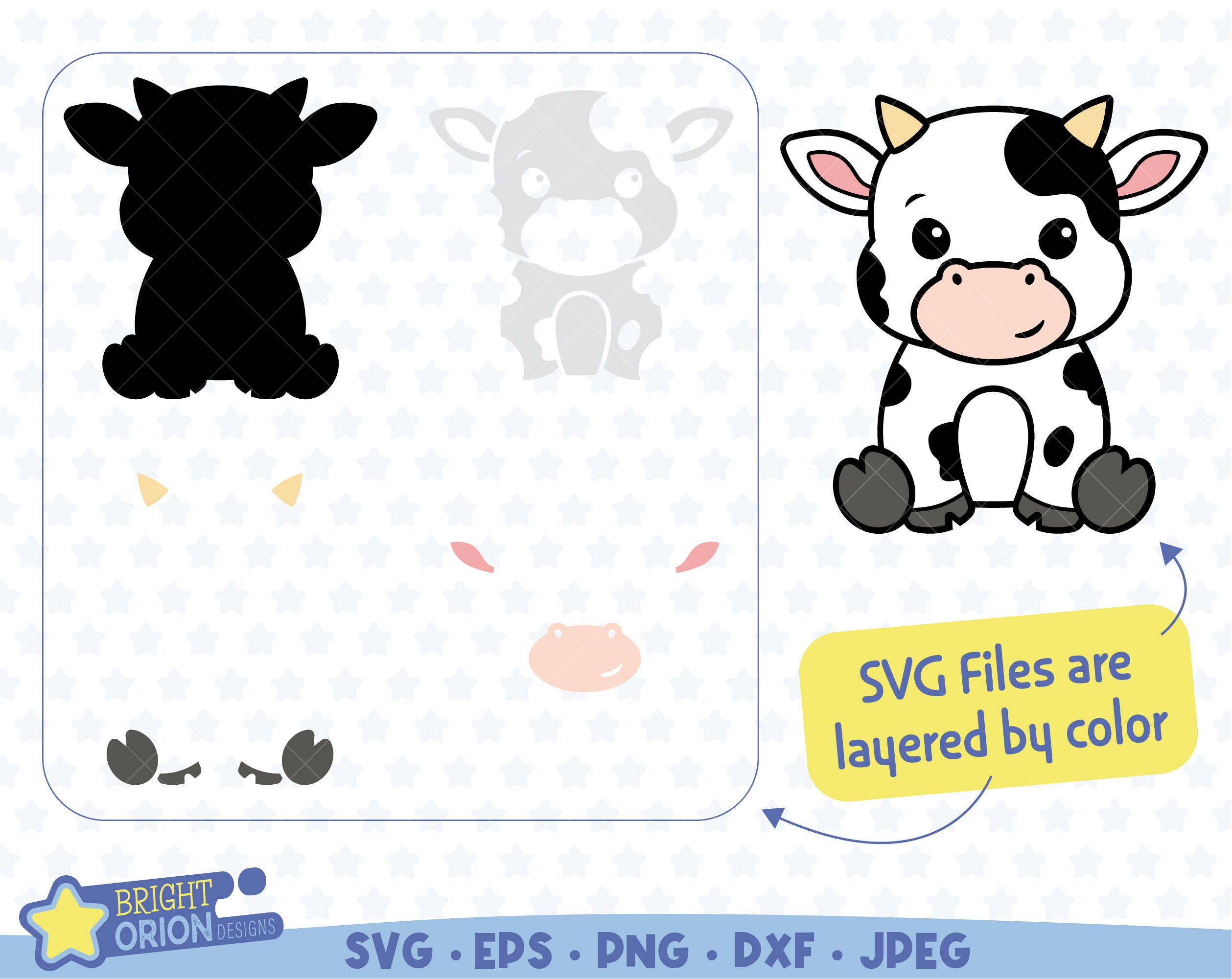 Cute Baby Cow Svg, Baby Cow Clipart, Kawaii Cow, Farm Life Svg, Cow Cut ...