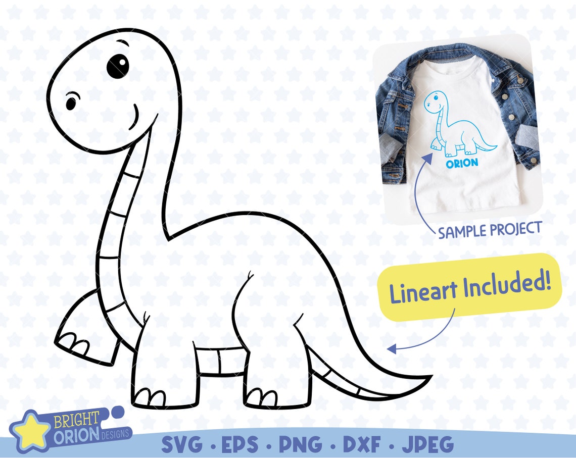 Cute Brontosaurus Svg Dinosaur Outline Svg Dino Svg Baby - Etsy