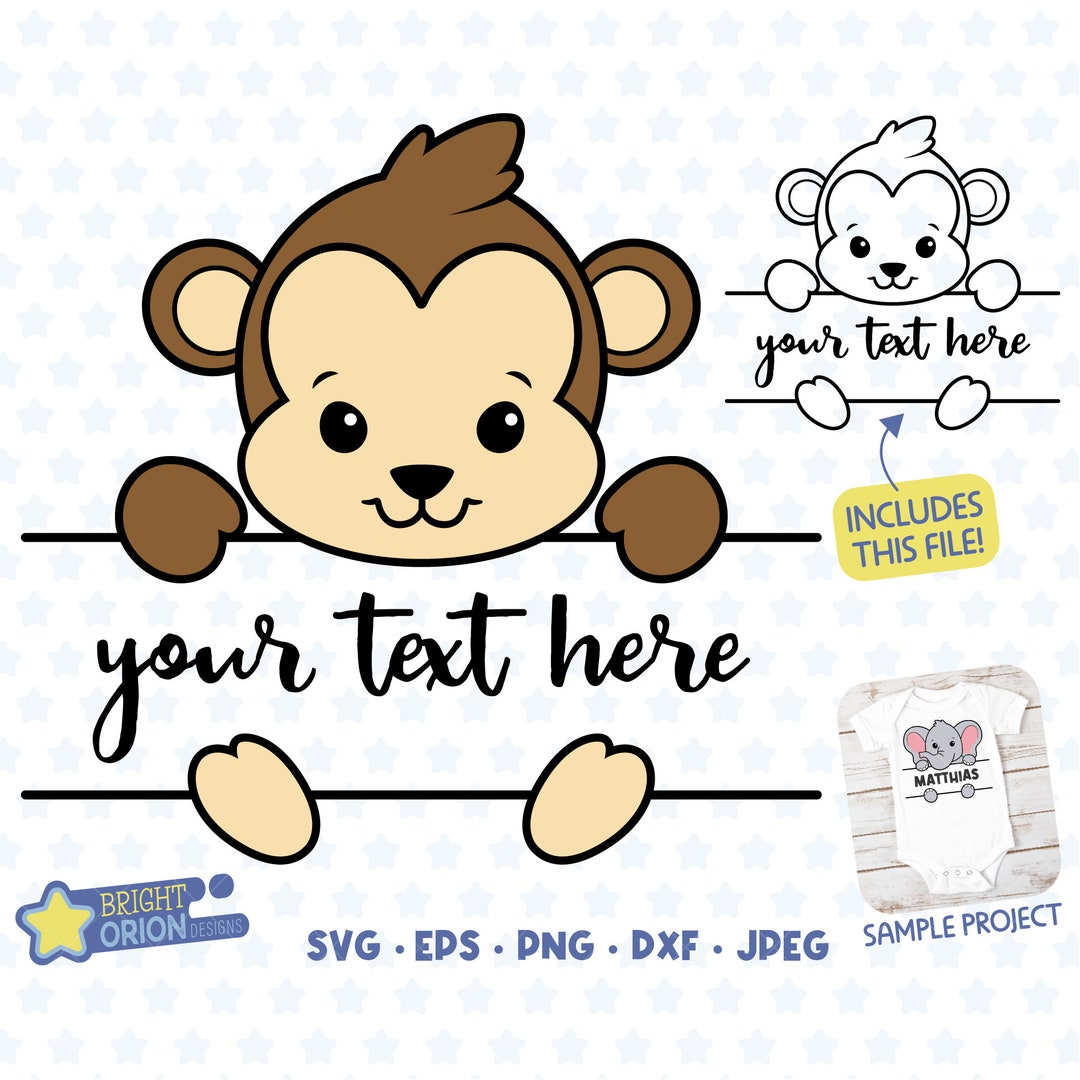 Cute Baby Monkey Split Monogram Svg, Name Frame, Safari Animal Png ...
