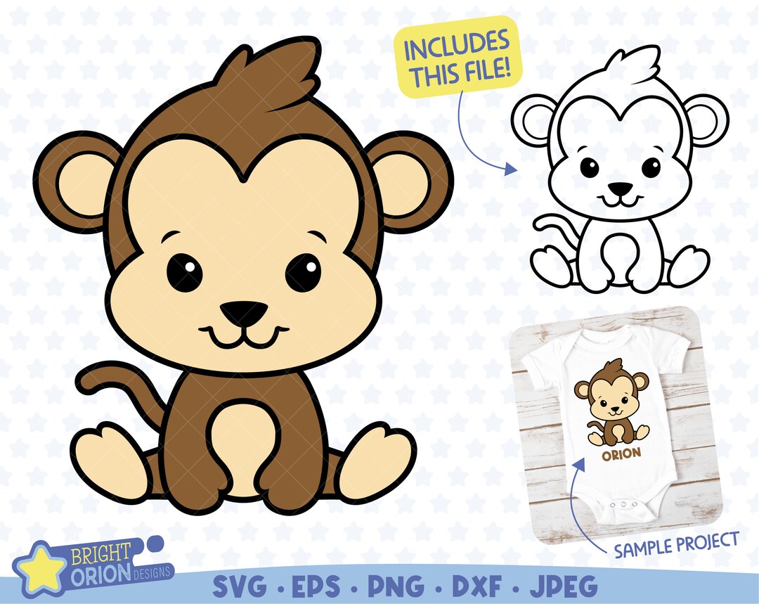 Cute Baby Monkey Svg Monkey Svg File Monkey Png Jungle - Etsy