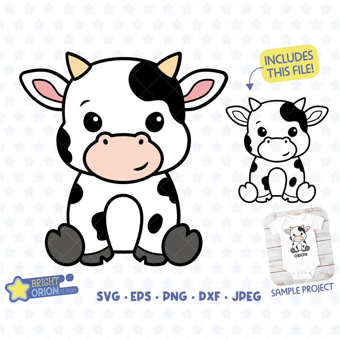 Cute Baby Cow Svg, Baby Cow Clipart, Kawaii Cow, Farm Life Svg, Cow Cut ...