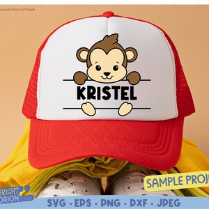 Cute Baby Monkey Split Monogram Svg, Name Frame, Safari Animal Png ...