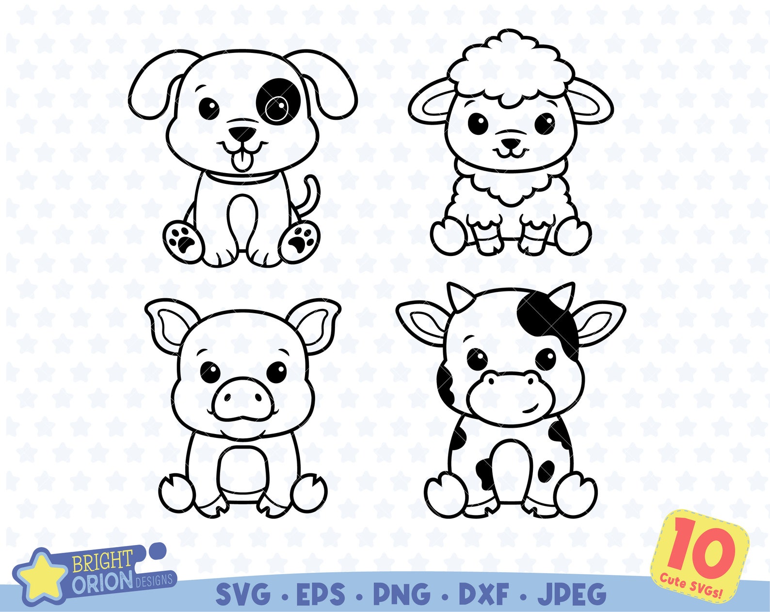Farm Animals Outline SVG Bundle, Chicken, Turkey, Duck, Goat, Cat ...
