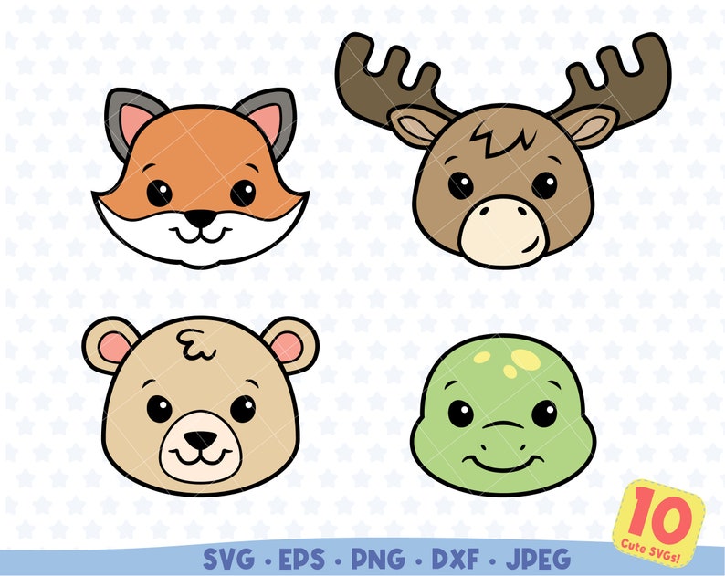 Woodland Animals Faces SVG Bundle Cute Baby Animals Png Fox - Etsy