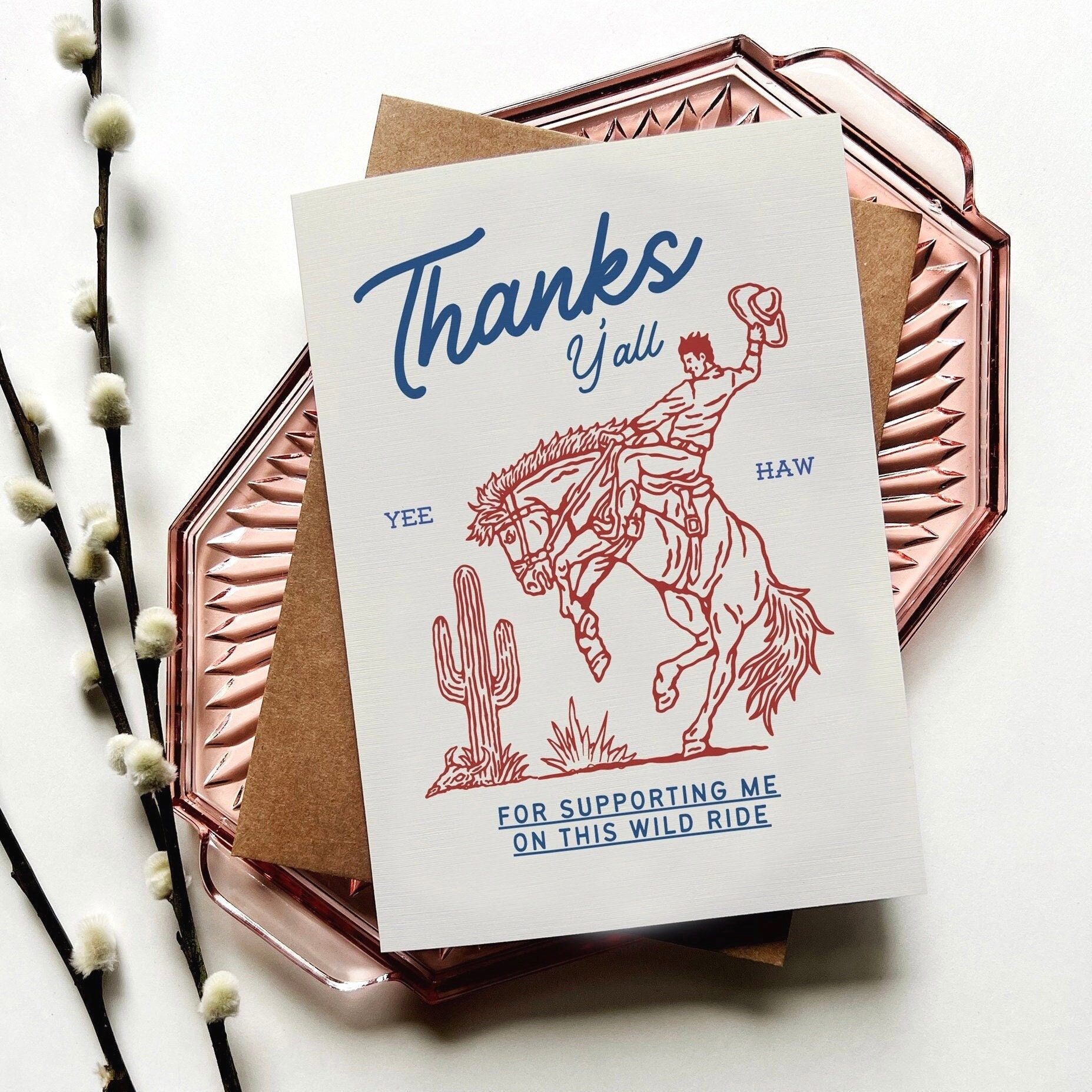 Vintage Cowboy Thank You Card: Western Rodeo, Thanks Y'all - Etsy