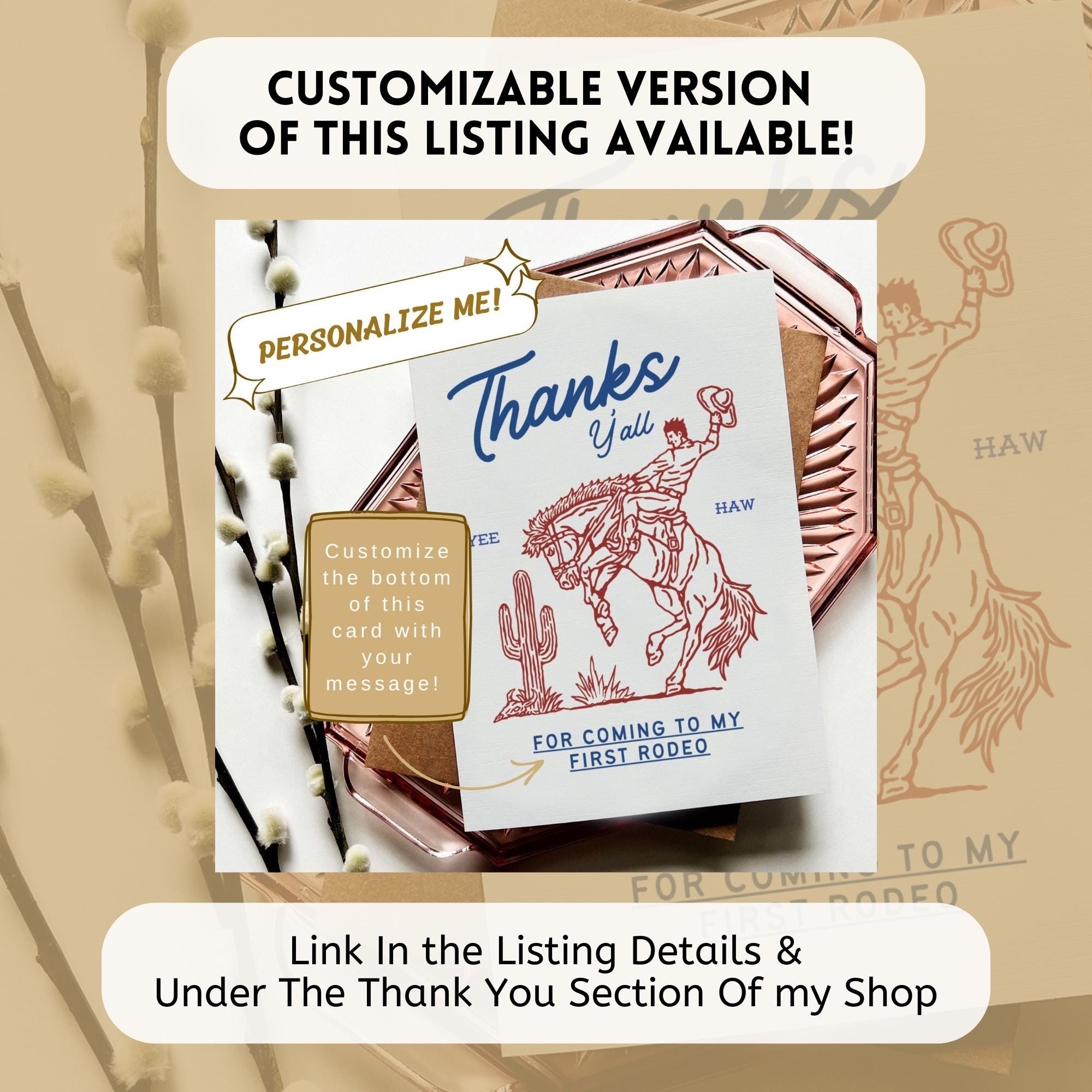 Vintage Cowboy Thank You Card: Western Rodeo, Thanks Y'all - Etsy