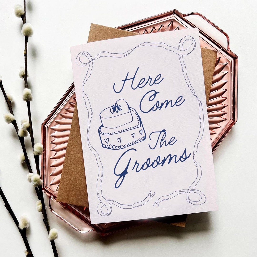 Here Come the Grooms Card: Gay Wedding, Engagement, Shower (A7 Blank ...