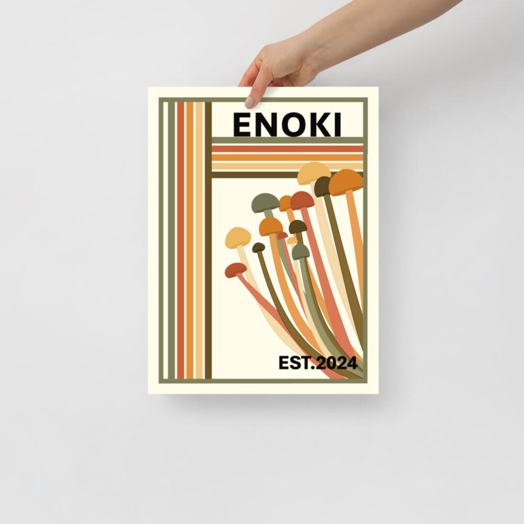 Retro Enoki Mushroom Poster – Vintage-inspired Beige Earthy Wall Art ...