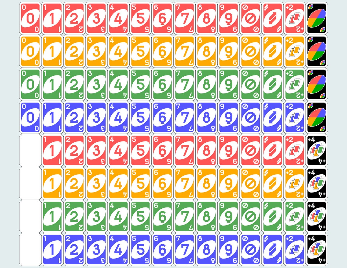 Printable UNO Cards 52 Printable UNO Cards Printable Game - Etsy