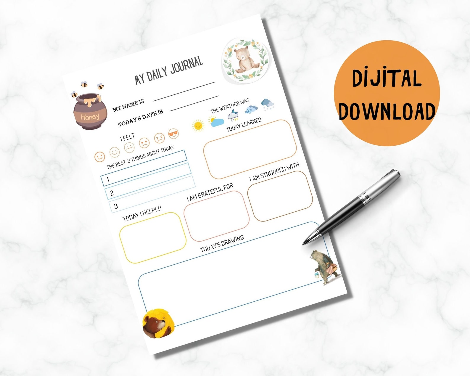 Kids Daily Journal Printable, Journal for Kids, Diary for Children ...