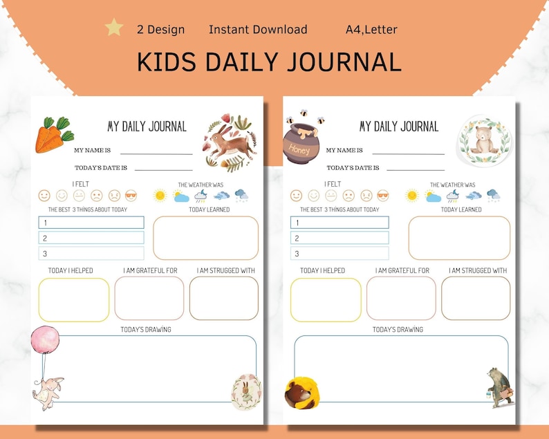 Kids Daily Journal Printable, Journal for Kids, Diary for Children ...