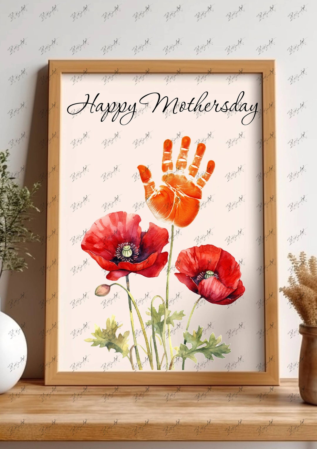 Birthflower Handprint,august Poppy Birthflower, Mothersdaygift, Newborn ...