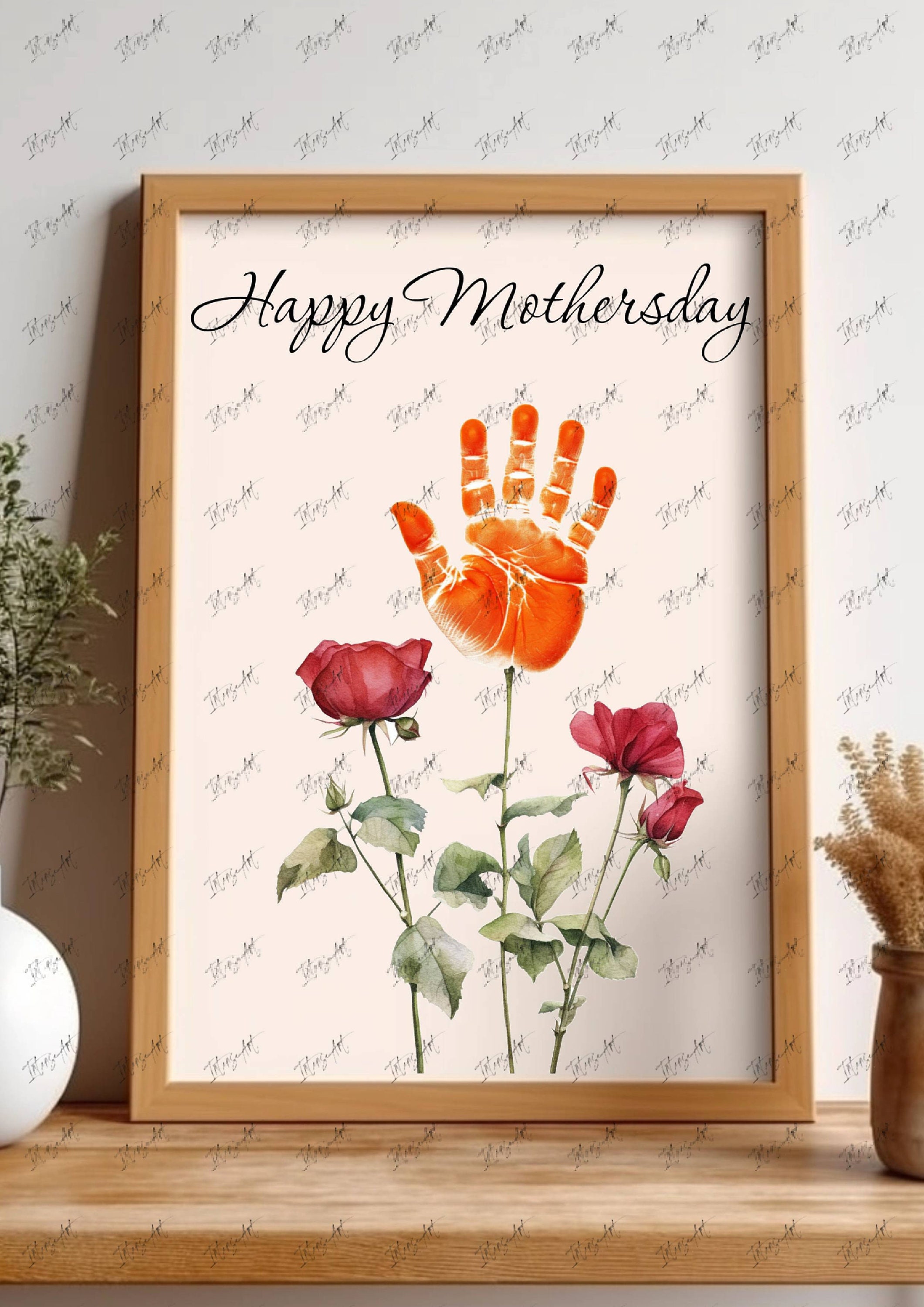 Birthflower Handprint,june Rose Birthflower, Mothersdaygift, Newborn ...