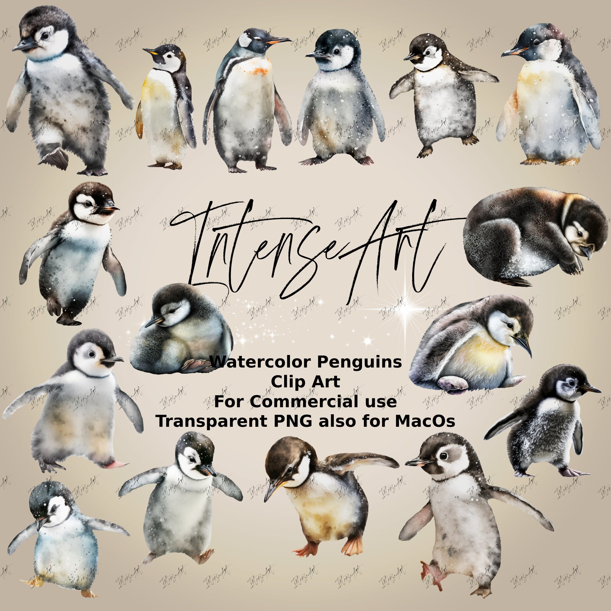 Watercolor Penguin, Clipart Penguin, Modern Penguin Clipart, Cute ...